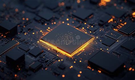 High Tech Microprocessor With Glowing Circuitry And Intricate Design Showcasing Advanced