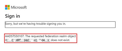 Microsoft Office 365 Error Aadsts50107 The Requested Federation Realm