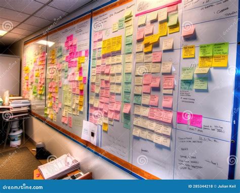 colorcoded taskboard with deadlines and team responsibilities stock
