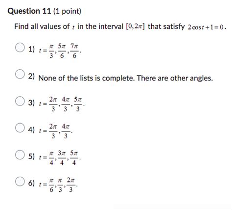 Solved Find all values of t in the interval π that Chegg