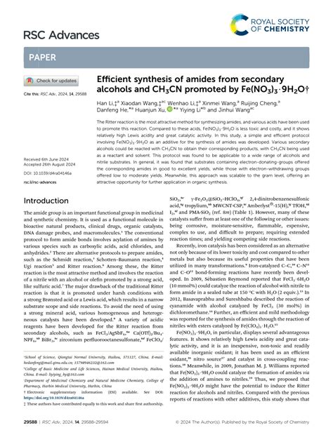 Pdf Efficient Synthesis Of Amides From Secondary Alcohols And Ch3cn Promoted By Fe No3 3·9h2o