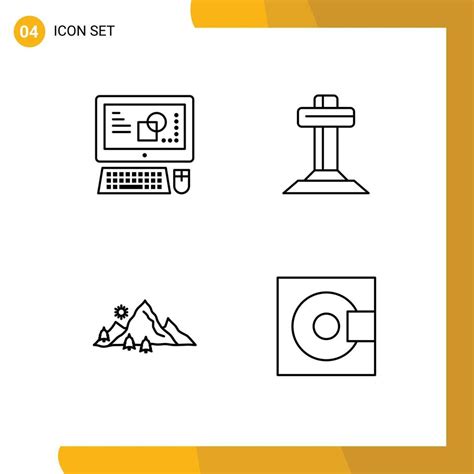 User Interface Pack Of 4 Basic Filledline Flat Colors Of Computer Landscape Process Cross Nature