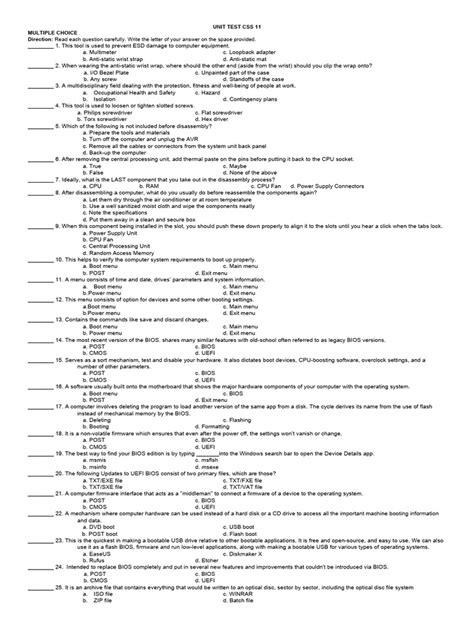 Unit Test 25 Items Css 11 Test 2 Part 2 Pdf