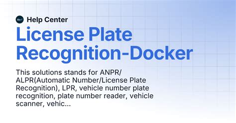 License Plate Recognition Docker Help Center