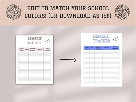 Editable Cheer Team Demerit Tracker Template Cheer Coach Planner