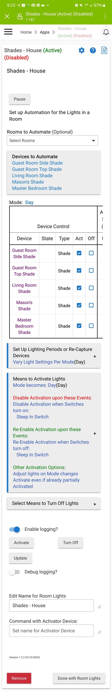 Room Lighting Disable Activation Issue Apps Hubitat