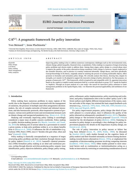 Pdf C Ke I A Pragmatic Framework For Policy Innovation