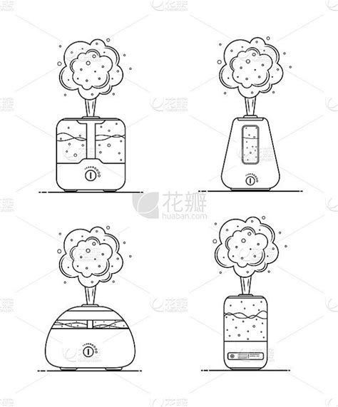 空气增湿器图标。一套家用超声波净化器。健康的湿度。现代向量插图。