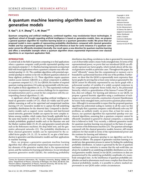 Pdf A Quantum Machine Learning Algorithm Based On Generative Models