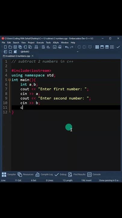 Subtract 2 Numbers In C C Programming Coding With Sohail Shorts Youtube