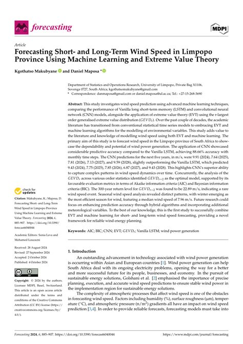 Pdf Forecasting Short And Long Term Wind Speed In Limpopo Province Using Machine Learning And