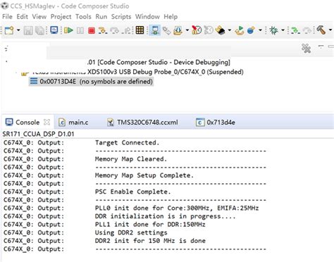 Tms320c6748 仿真器调试时debug后立刻死机，报break At Address 0x713d4e With No Debug Information Available