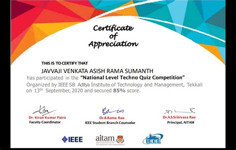 Javvaji Venkata Asish Rama Sumanth On Linkedin Participated In National Level Techno Quiz