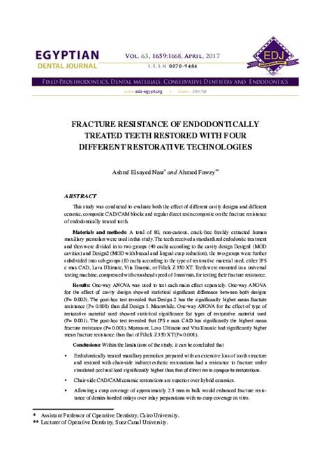 Pdf Fracture Resistance Of Endodontically Treated Teeth Restored With Four Different