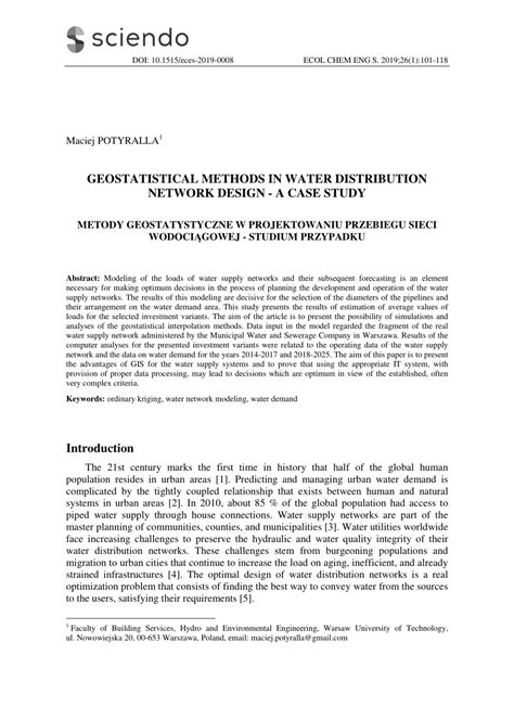 Pdf Geostatistical Methods In Water Distribution Network Design A