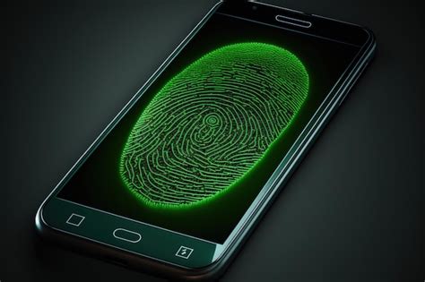 Premium Ai Image Cell Phone With Green Fingerprint On Screen Background Generative Ai