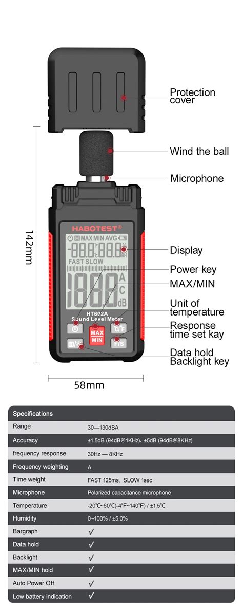 Fast Slow Dual Measurement Mode Lcd Backlight Digital Sound Level