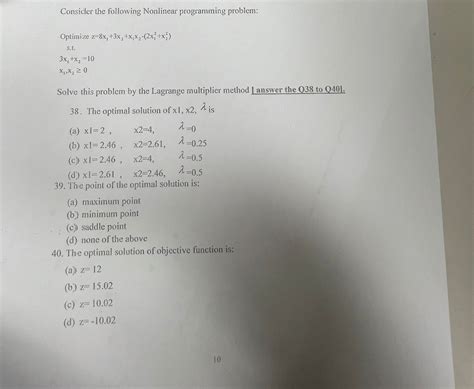 Solved Consioler The Following Nonlinear Programming