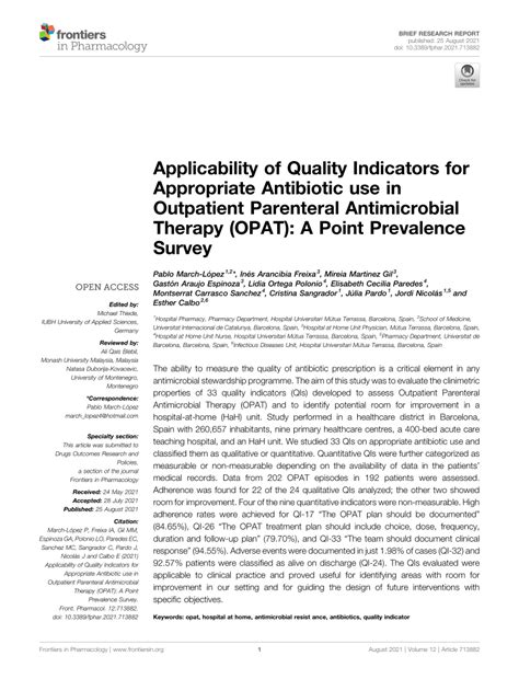 Pdf Applicability Of Quality Indicators For Appropriate Antibiotic Use In Outpatient