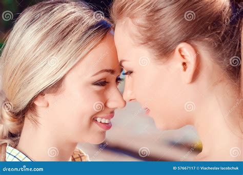 Close Up Of Lesbian Couple Outdoors Stock Image Image Of Love