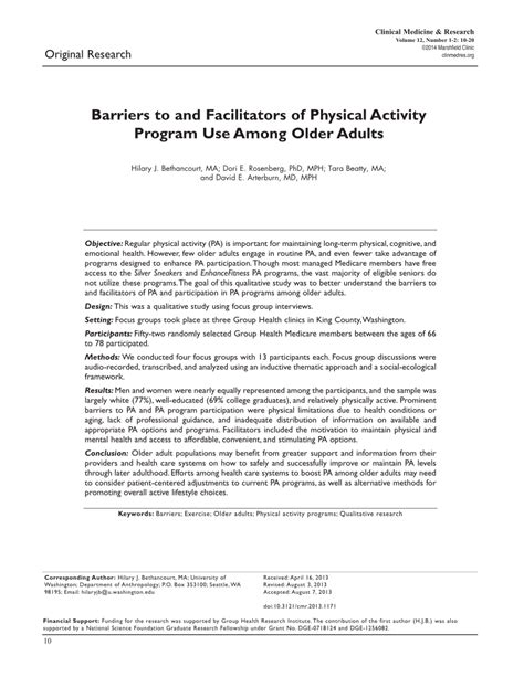 (PDF) Barriers to and Facilitators of Physical Activity Program Use Among Older Adults