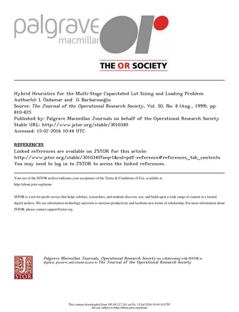 Pdf Hybrid Heuristics For The Multi Stage Capacitated Lot Sizing And