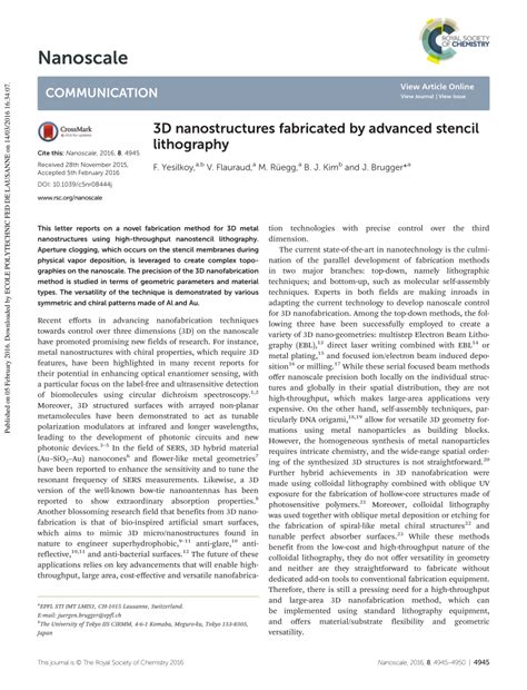 Pdf 3d Nanostructures Fabricated By Advanced Stencil Lithography