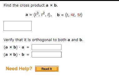 Find The Cross Product A B Find The Cross Product Chegg Com