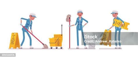 Female Janitor Mopping The Floor Stock Illustration Download Image