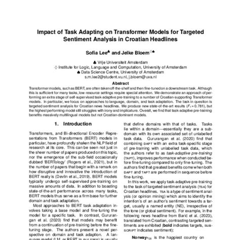Impact Of Task Adapting On Transformer Models For Targeted Sentiment Analysis In Croatian