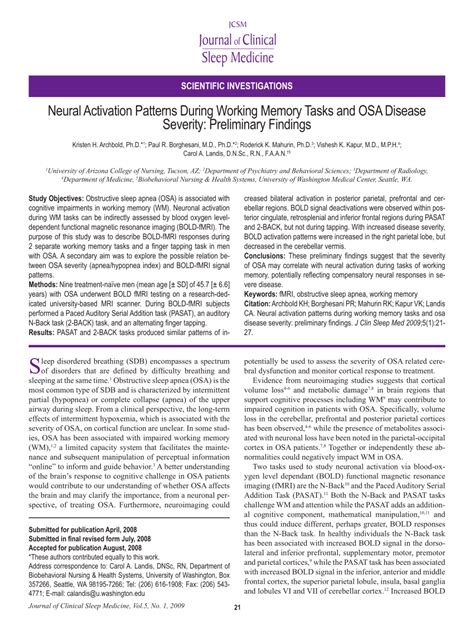 Pdf Neural Activation Patterns During Working Memory Tasks And Osa