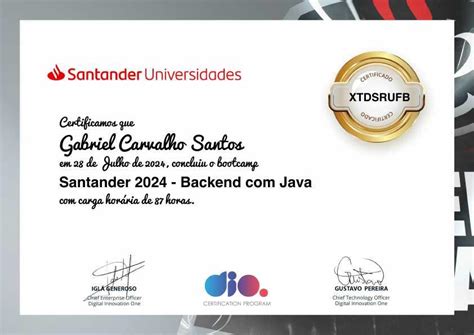 Gabriel Carvalho Santos On Linkedin Santander 2024 Backend Com Java