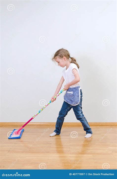 Little Cute Girl Mopping Floor Stock Image Image Of Achievement Housework 40777897