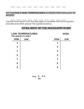 Stem And Leaf Plot Temperature Activity By Mr Weisz TPT