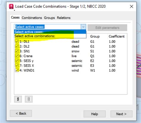 Lack Of Load Cases In Definition Of Code Combinations Message Appears
