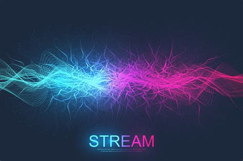 다채로운 입자와 동적 모션 라인과 점 배경을 추상화 디지털 스트리밍 배경 웨이브 흐름 플렉서스 스트림 배경 빅 데이터 기술 벡터 일러스트레이션 0명에 대한 스톡 벡터 아트