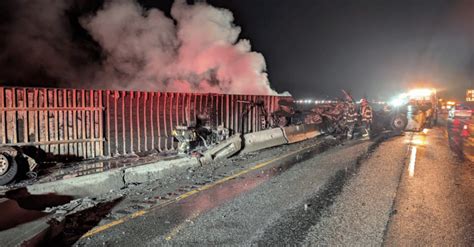 Semi Truck Flips Over Catches Fire On Highway 1 Thursday Morning