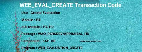 WEB EVAL CREATE SAP Tcode For Create Evaluation WEB EVAL CREATE SAP Tcode For Create Evaluation