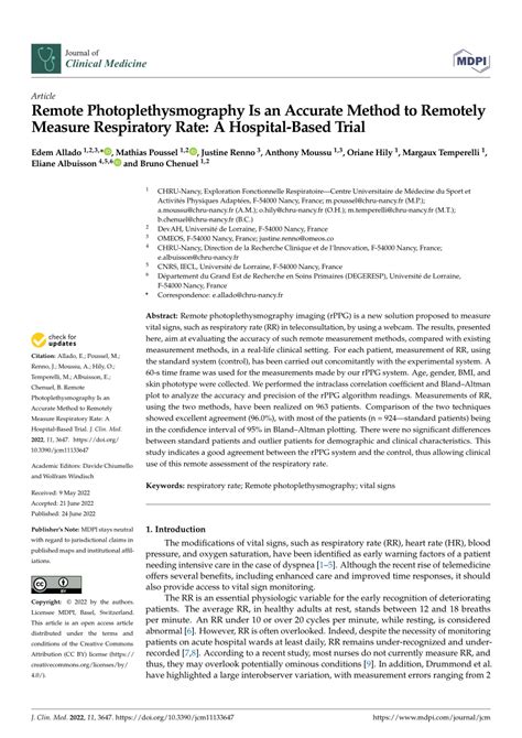 Pdf Remote Photoplethysmography Is An Accurate Method To Remotely Measure Respiratory Rate A