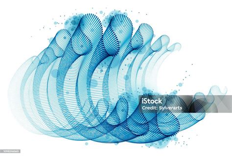 동적 입자는 바람에 흐르는 투명 한 얇은 명주 그물 섬유를 물결 친다 점선된 곡선은 추상 배경 벡터 아름 다운 3d 웨이브