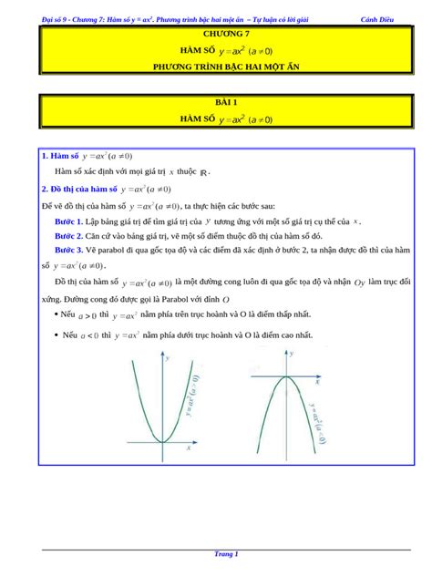 C7 Bài 1 Hàm Số Y Ax2 ĐỀ BÀi Pdf