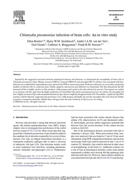 Chlamydia Pneumoniae Infection Of Brain Cells An In Vitro Study Pdf