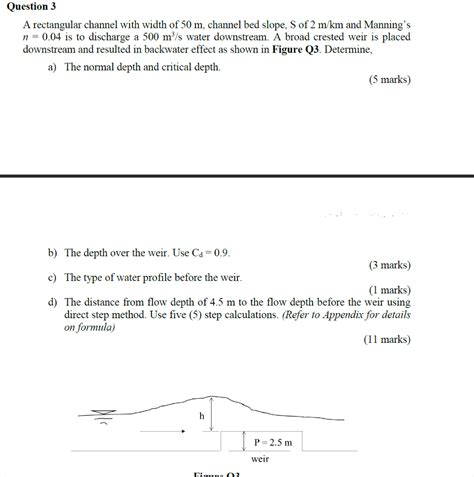 Solved Question A Rectangular Channel With Width Of M Chegg
