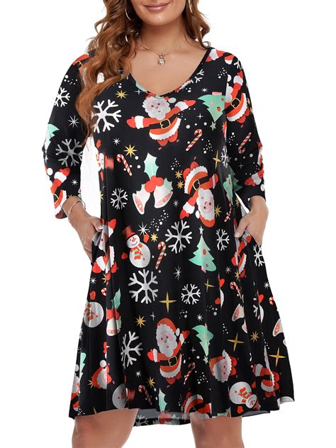 Plus Size Christmas Dresses 3x For Women Vepkul V Neck T Shirt Dress 3