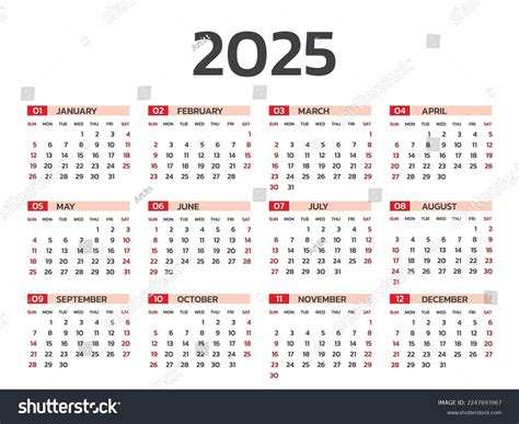 Calendar 2025 Year Vector Illustration Set Stock Vector Royalty Free