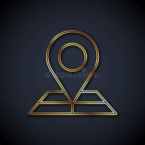 Gold Line Folded Map With Location Marker Icon Isolated On Black Background Vector Stock Vector