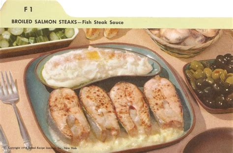 Broiled Salmon Steaks Vintage Recipe Cards