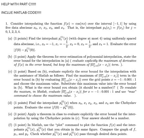 Solved HELP WITH PART C INCLUE MATLAB CODE 1 Chegg Com