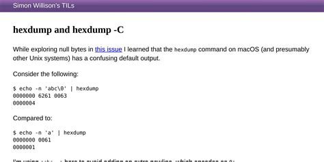 hexdump and hexdump c simon willison s tils