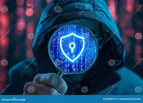 Cyber Detective Hacker With A Magnifying Glass Data Protection Concept Stock Illustration